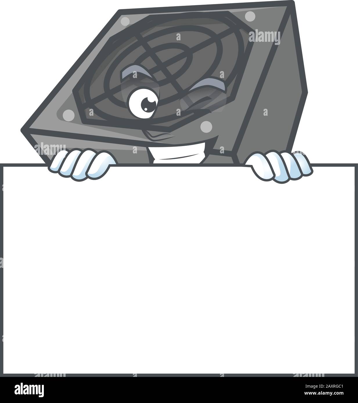 Power supply unit black color cartoon character with funny face hides ...