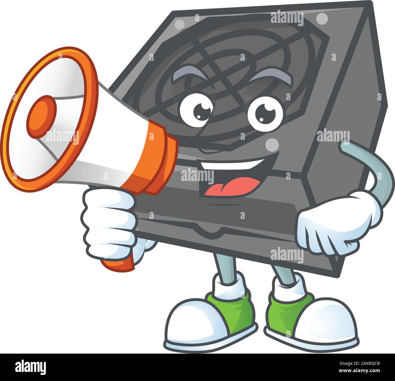 A chilly cartoon character of power supply unit black color with a ...