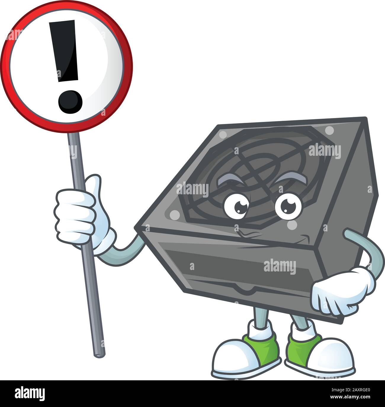 Cartoon character design of power supply unit black color rise up a ...