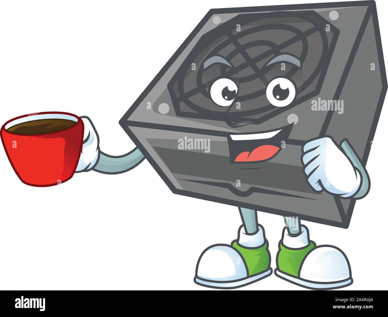 Cool power supply unit black color cartoon character with a cup of ...