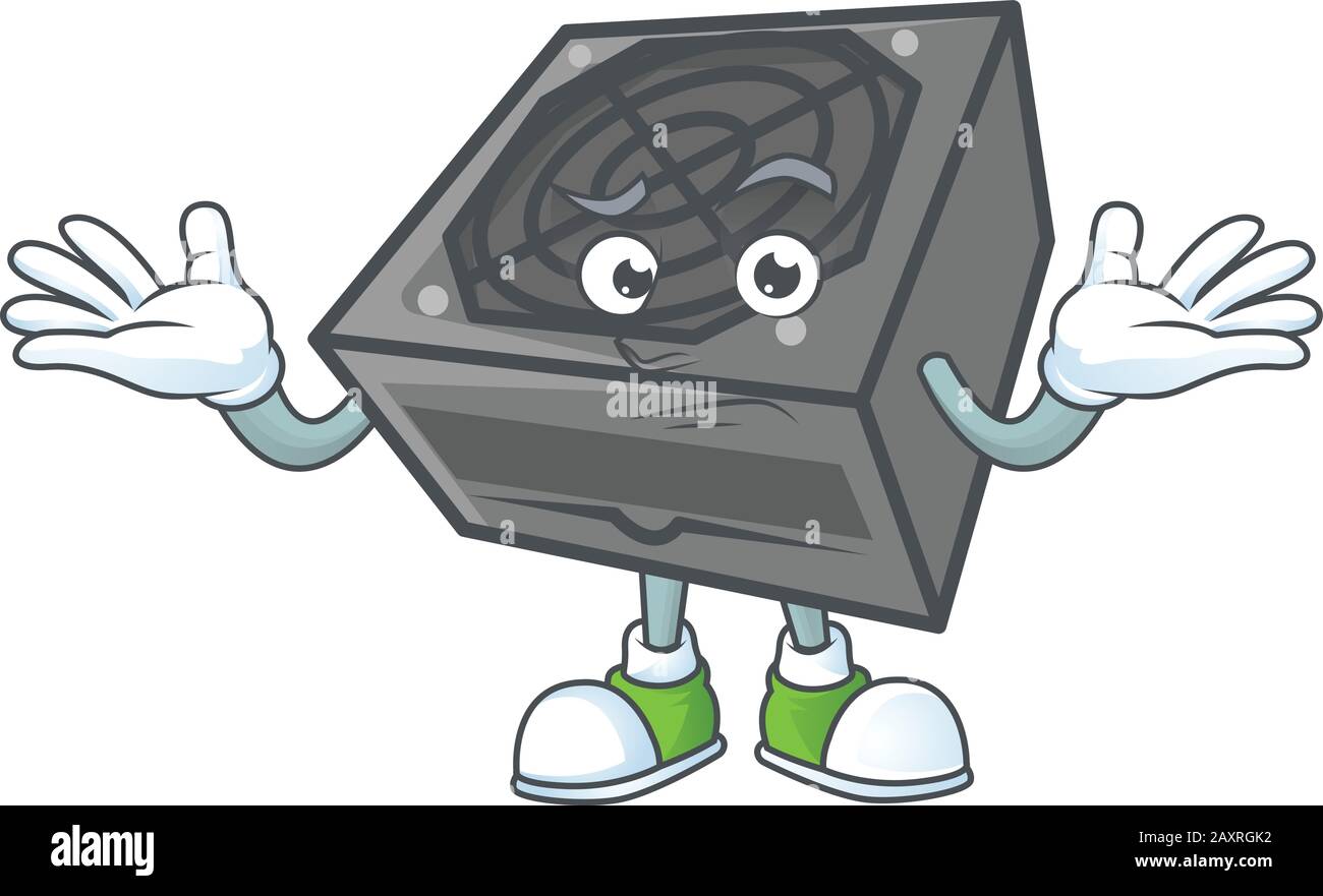 A comical Grinning power supply unit black color cartoon design style ...