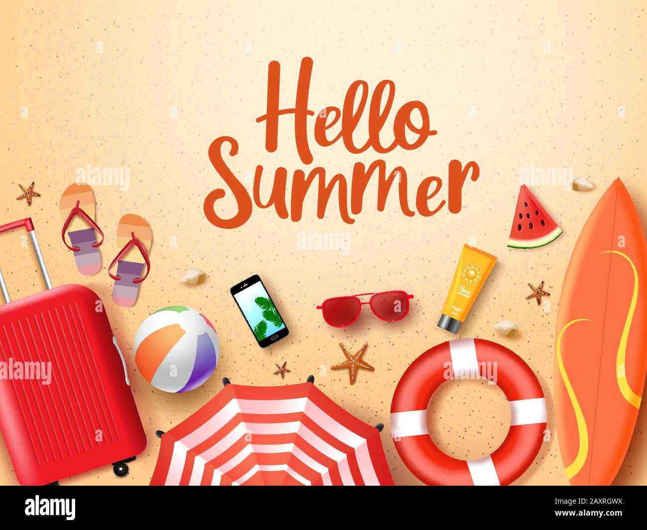 Hello summer vector background design. Hello summer greeting text in ...
