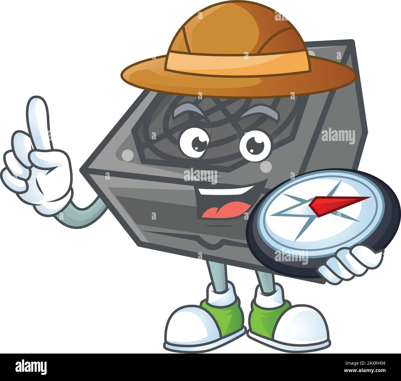 A power supply unit black color explorer cartoon design having a ...