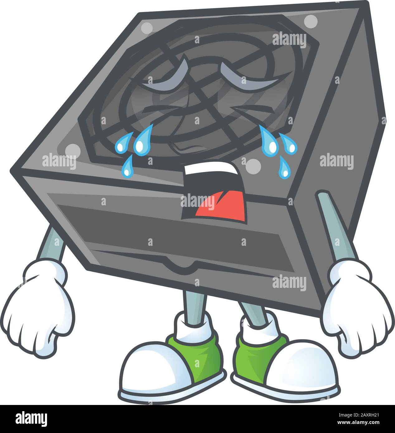 A crying power supply unit black color mascot design style Stock Vector ...