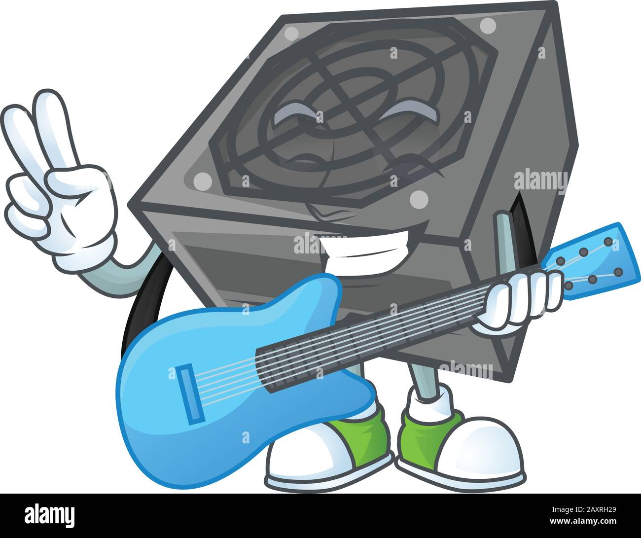 A cartoon character of power supply unit black color playing a guitar ...