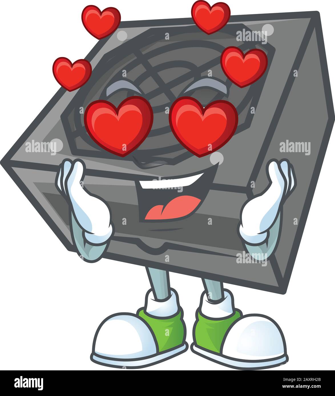 A romantic power supply unit black color cartoon mascot design style ...