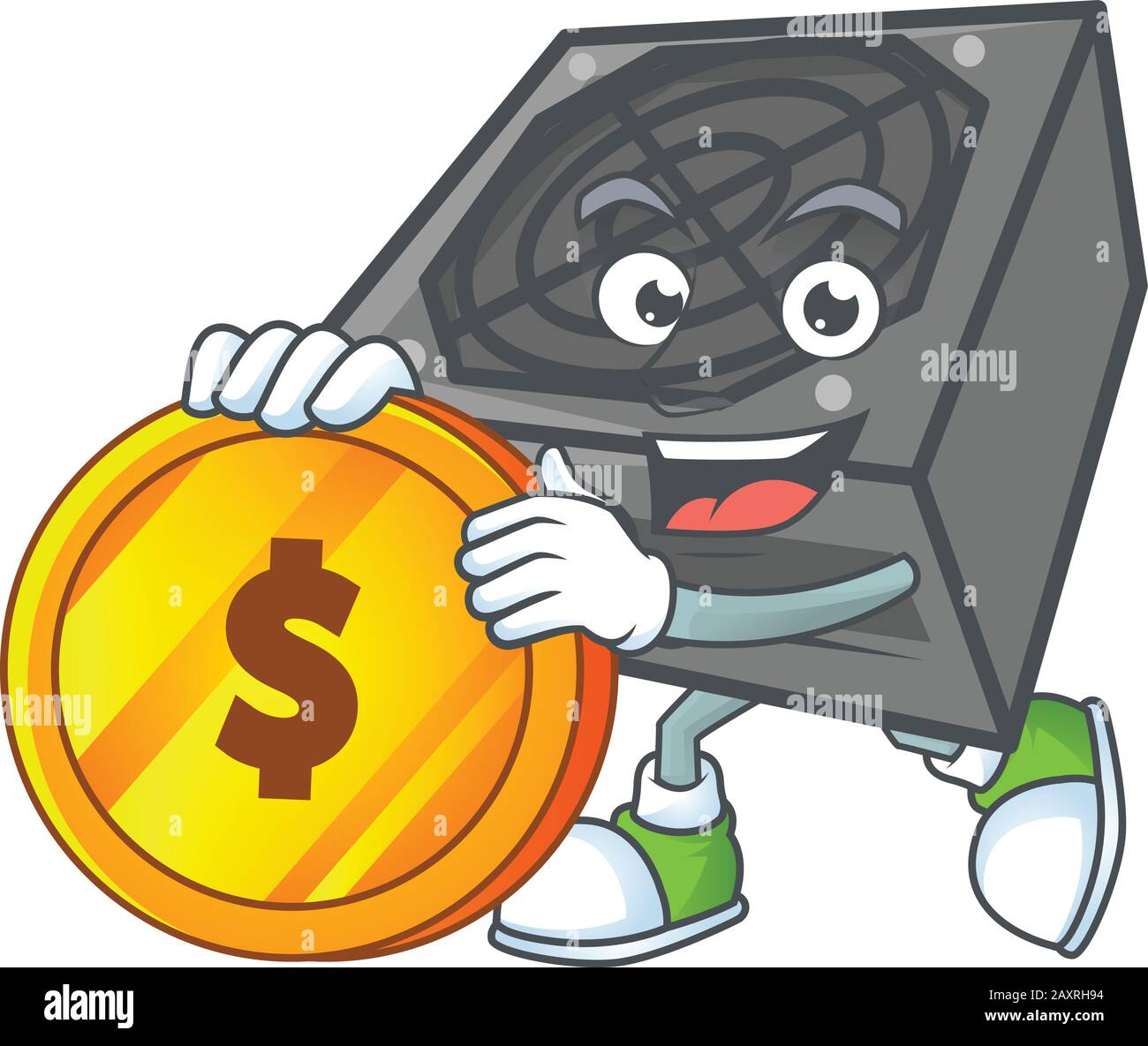 an elegant power supply unit black color mascot cartoon design with ...