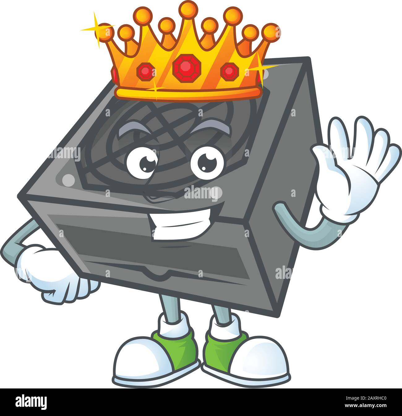 A dazzling of power supply unit black color stylized of King on cartoon ...