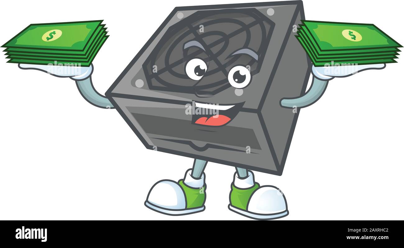 rich and famous power supply unit black color cartoon character with ...