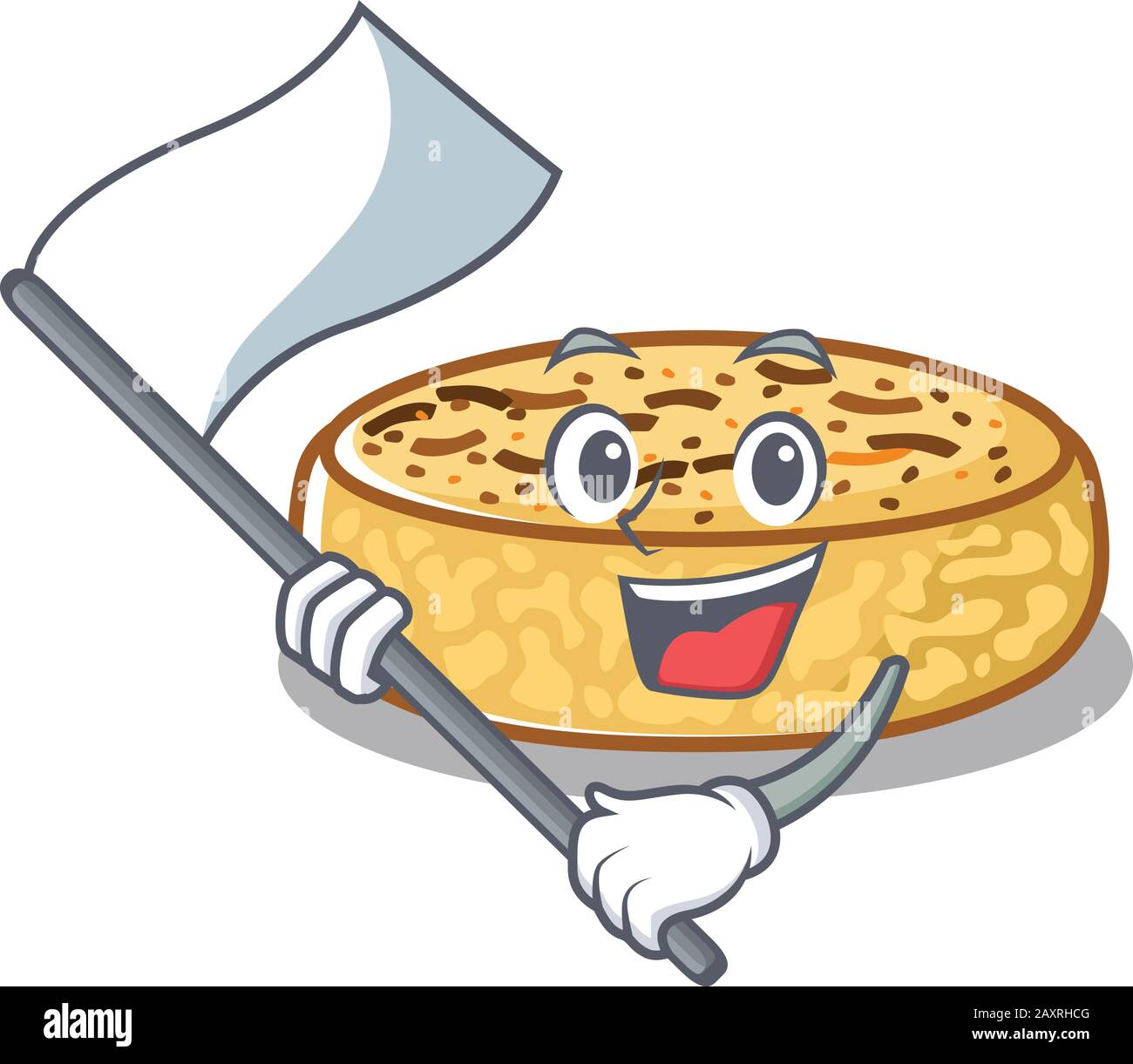 Funny crumpets cartoon character style holding a standing flag Stock ...