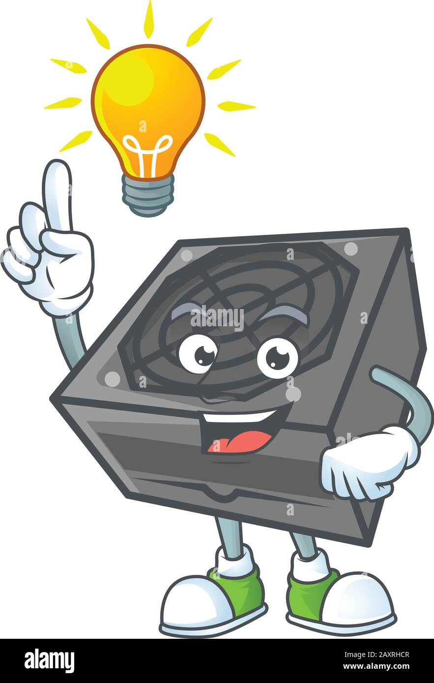 Smart power supply unit black color cartoon character has an idea Stock ...