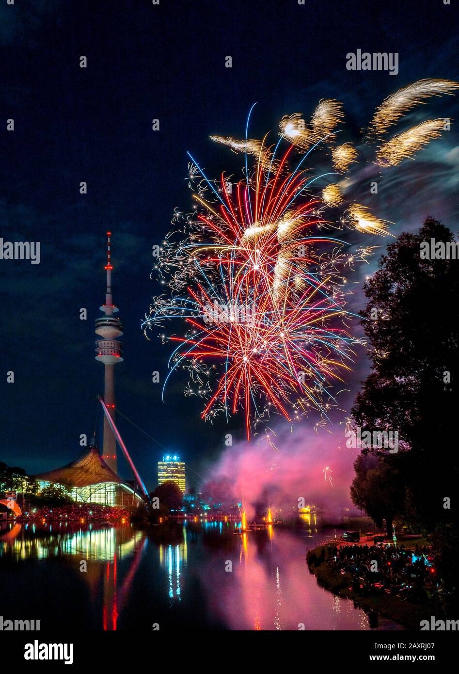 Fireworks in the Olympic Park, Munich, Bavaria, Germany, Europe Stock ...