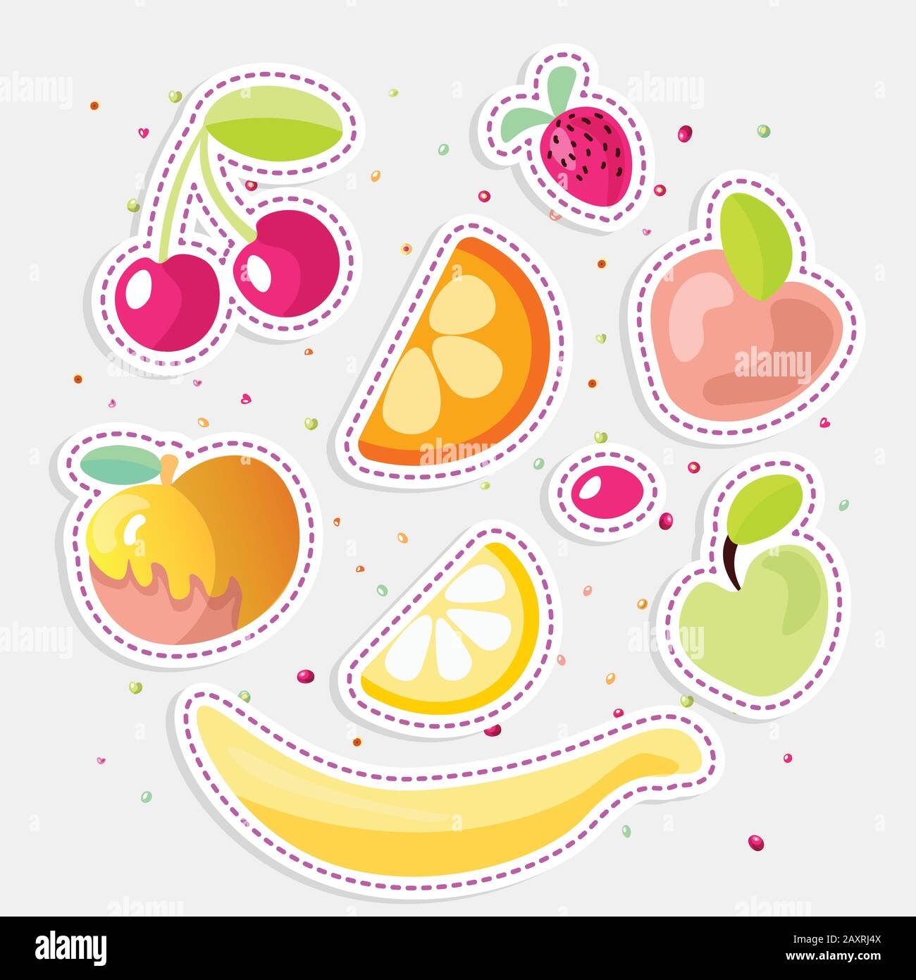 Cute cartoon fruit collection. Sweet fruits icon, summer fruit desserts ...