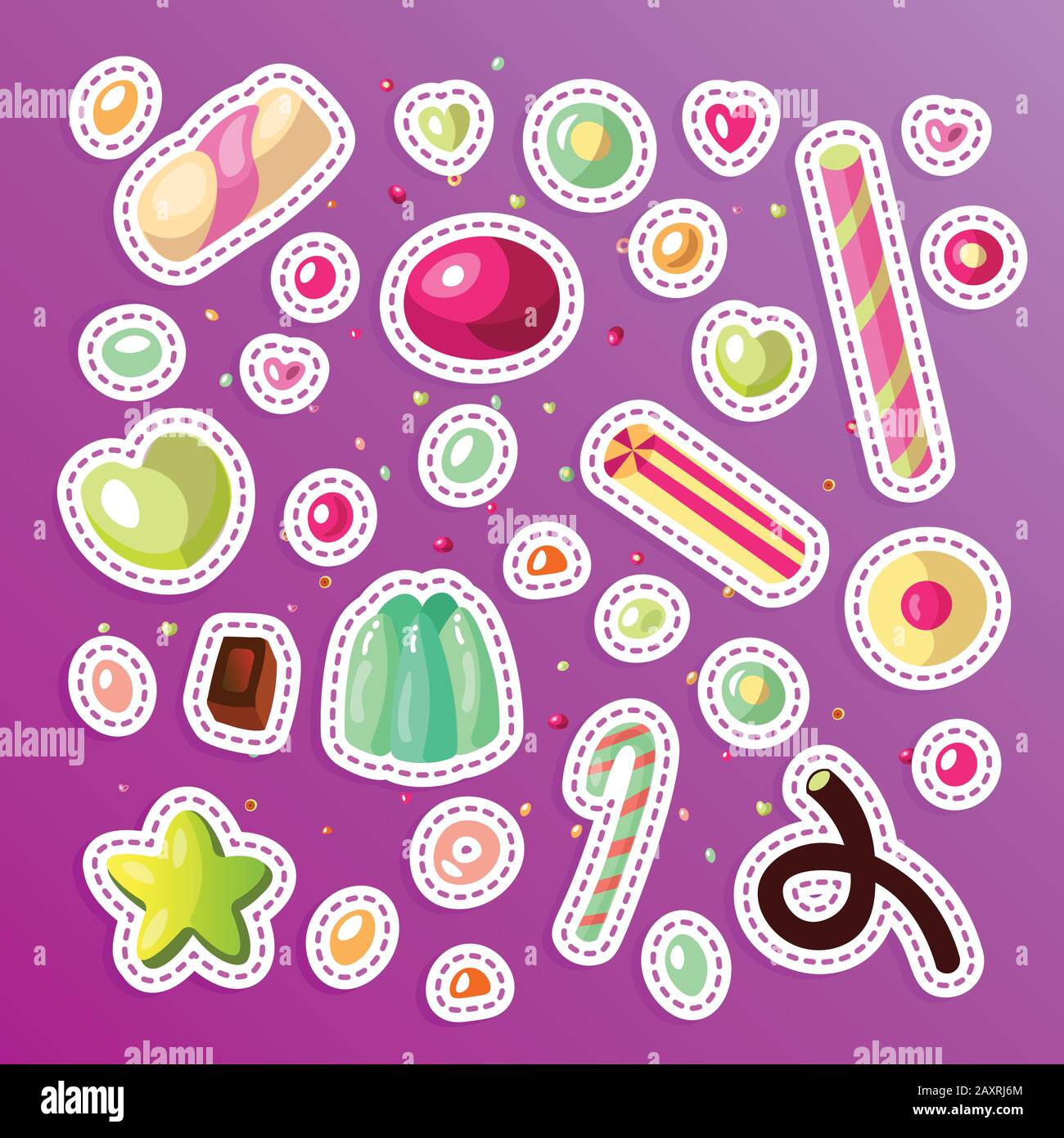 Sweet cartoon candy set. Collection of sweets, cartoon style. Jelly ...