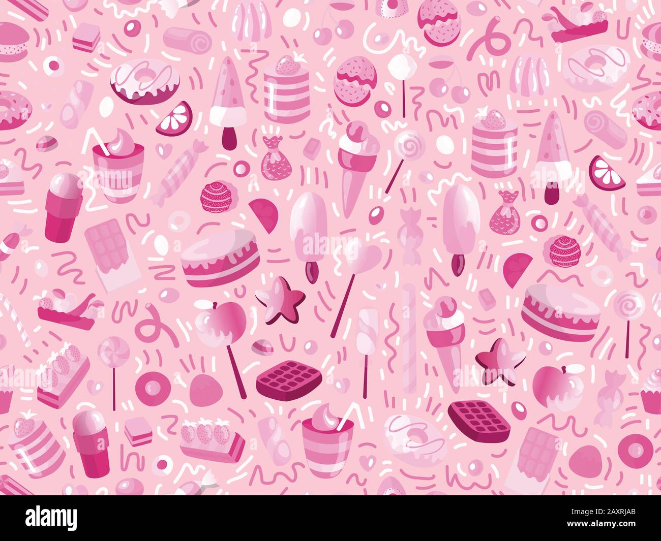 Cute seamless pattern with colorful sweets, cakes, lollipops. Cartoon ...