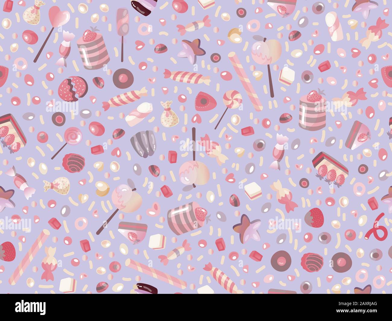 Cute seamless pattern with colorful sweets, cakes, lollipops. Cartoon ...
