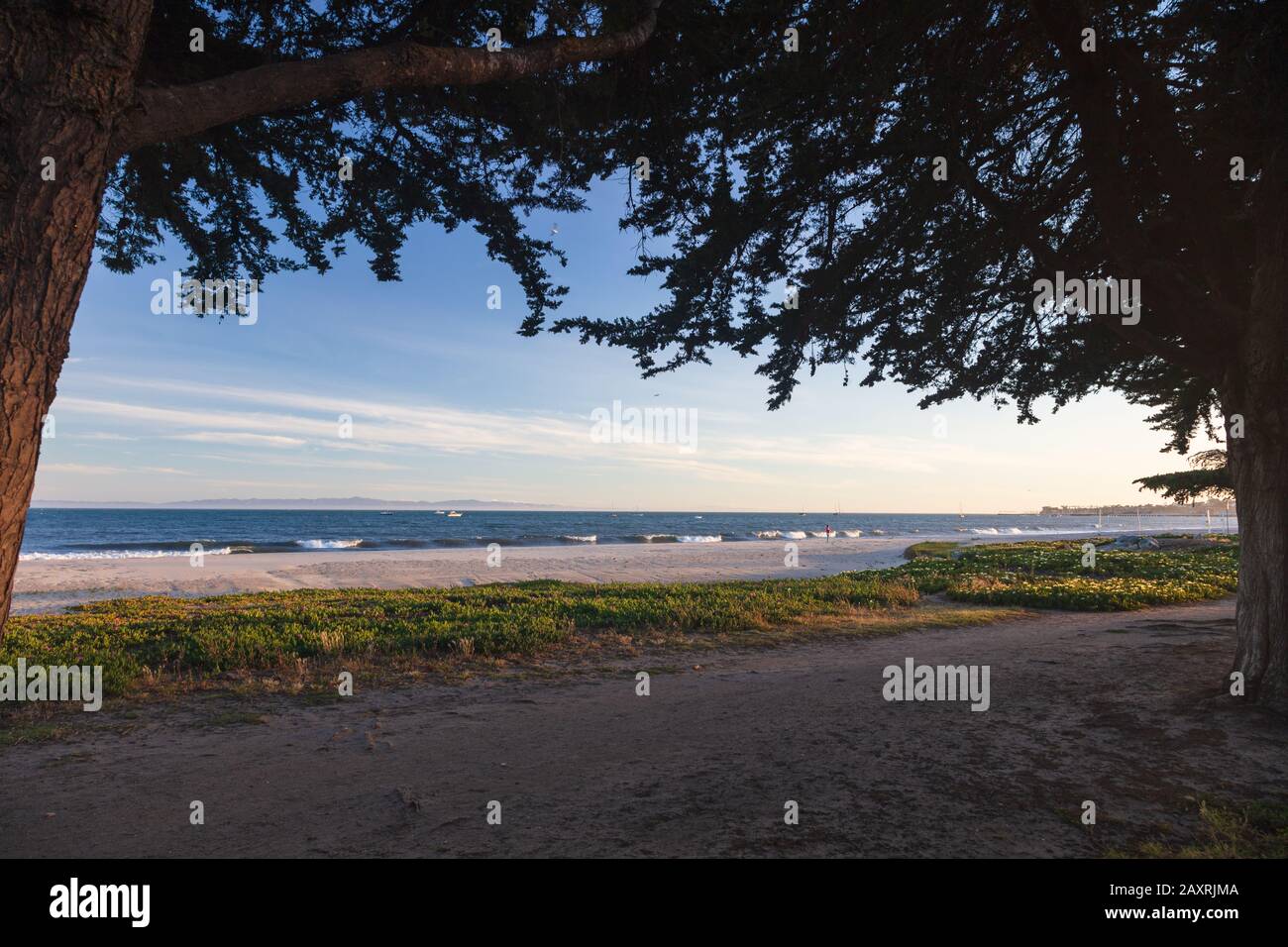 Santa Barbara's East Beach view towards the Pacific Ocean Stock Photo ...