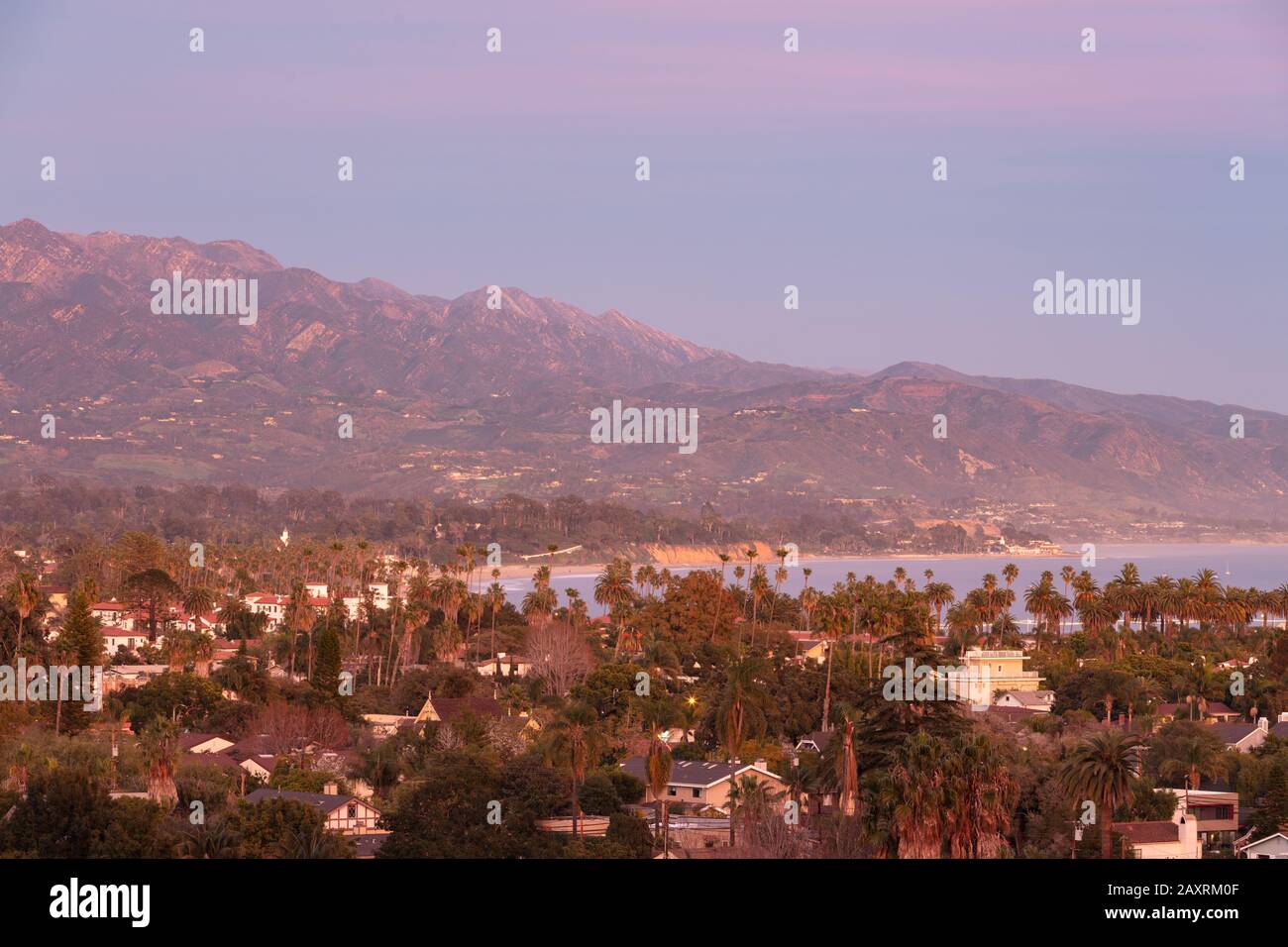 Santa Barbara downtown at sunset, looking towards the Pacific ocean ...