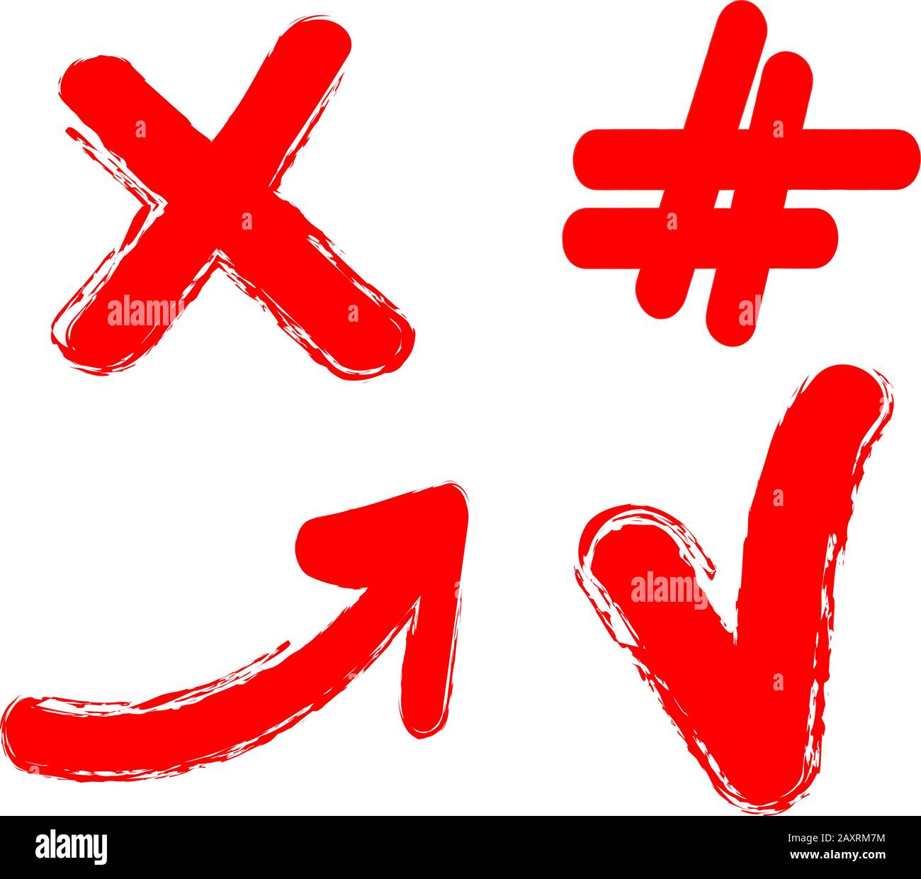 arrows, hashtags icons, of hand drawn Set of different shapes Stock ...