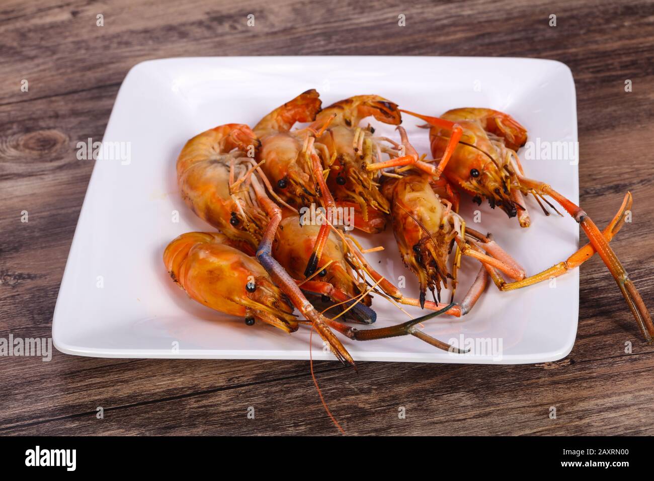 Grilled Asian water prawn in the plate Stock Photo - Alamy