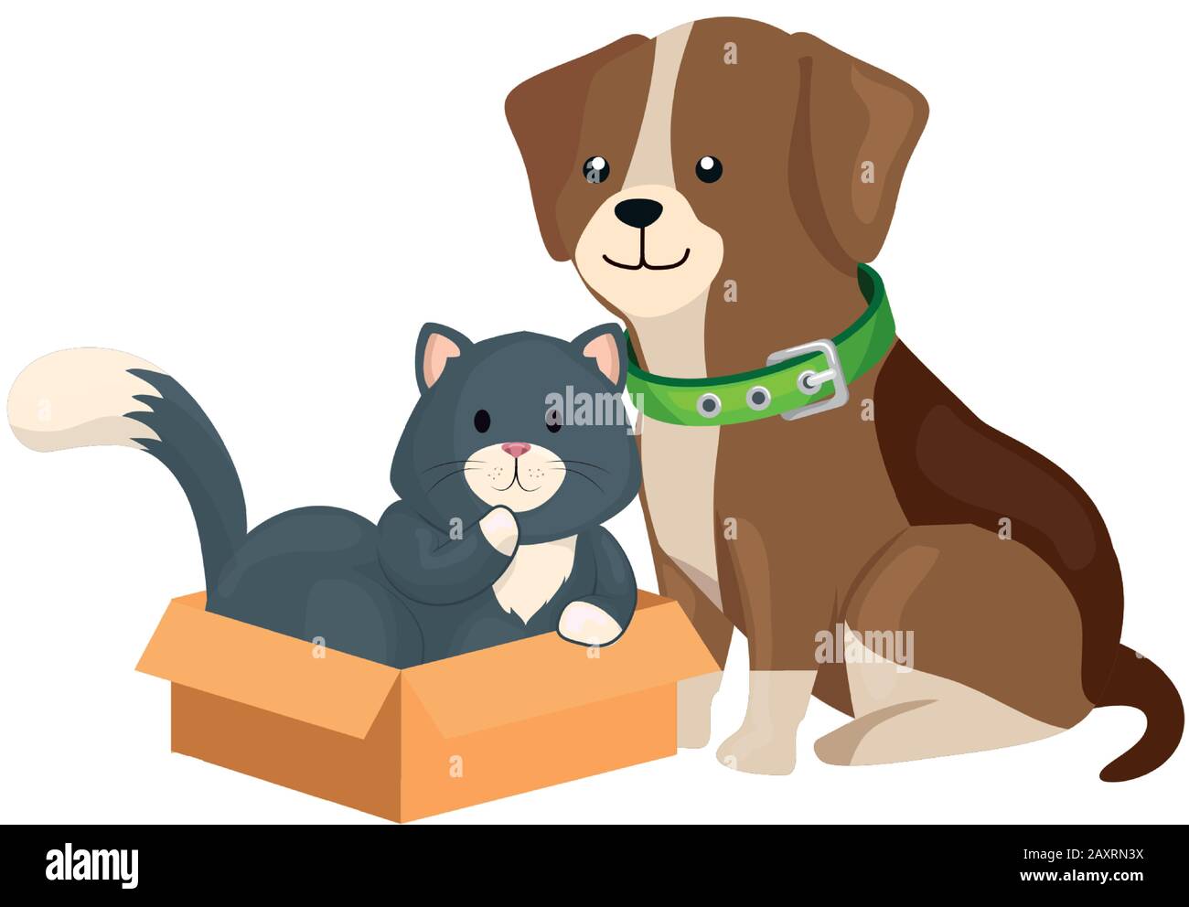 cute dog with cat in box carton Stock Vector Image & Art - Alamy