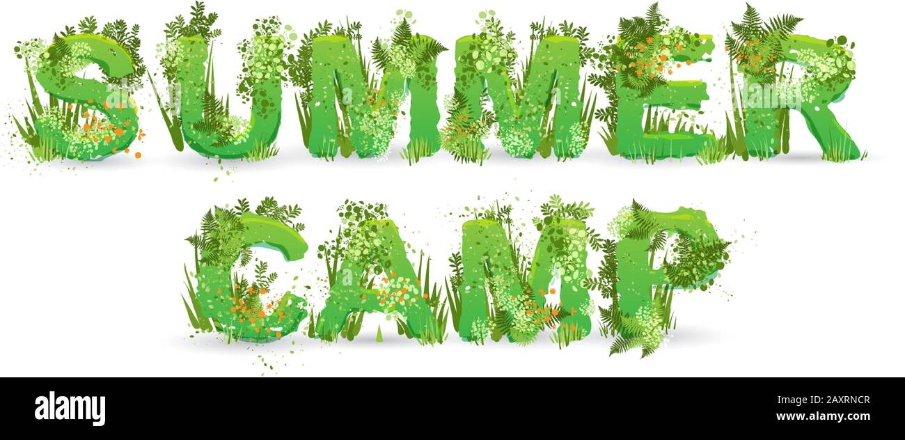 Vector illustration of word Summer camp with capital letters stylized ...