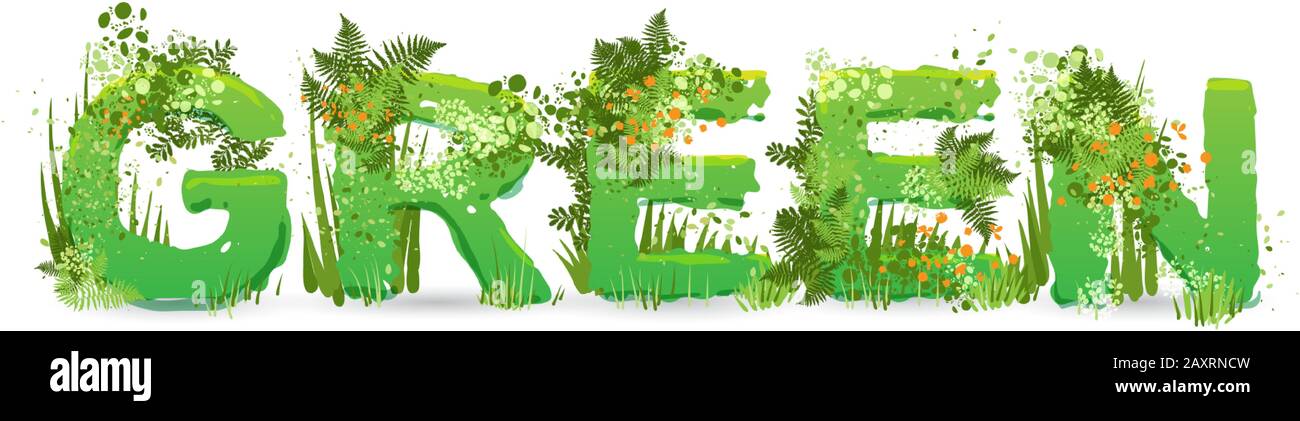 Vector illustration of word Green with capital letters stylized as a ...