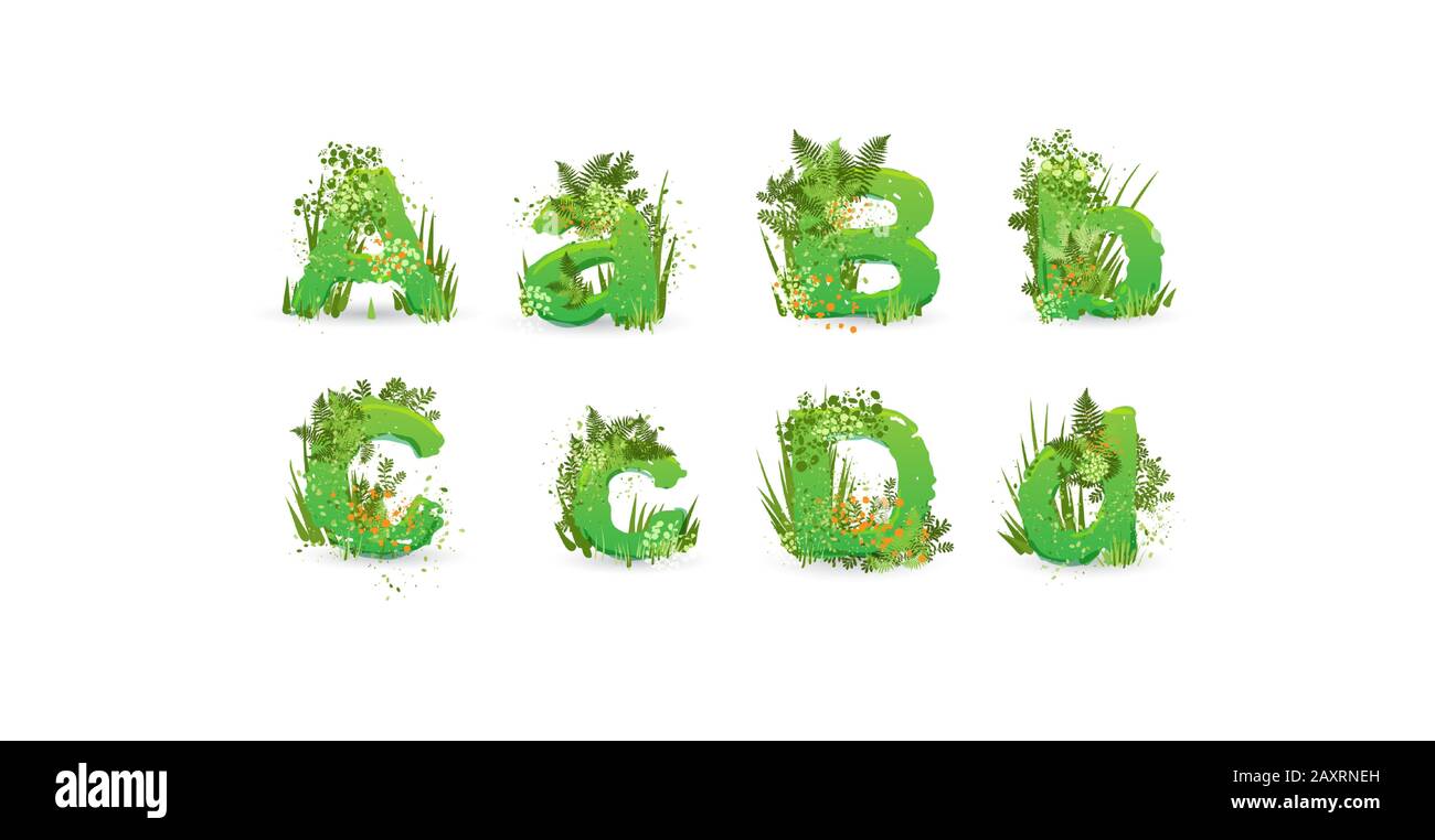 Green Leaves font. Vector illustration. Stylish eco alphabet from ...