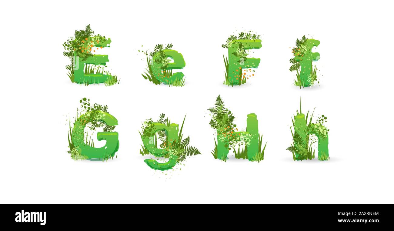Green Leaves font. Vector illustration. Stylish eco alphabet from ...