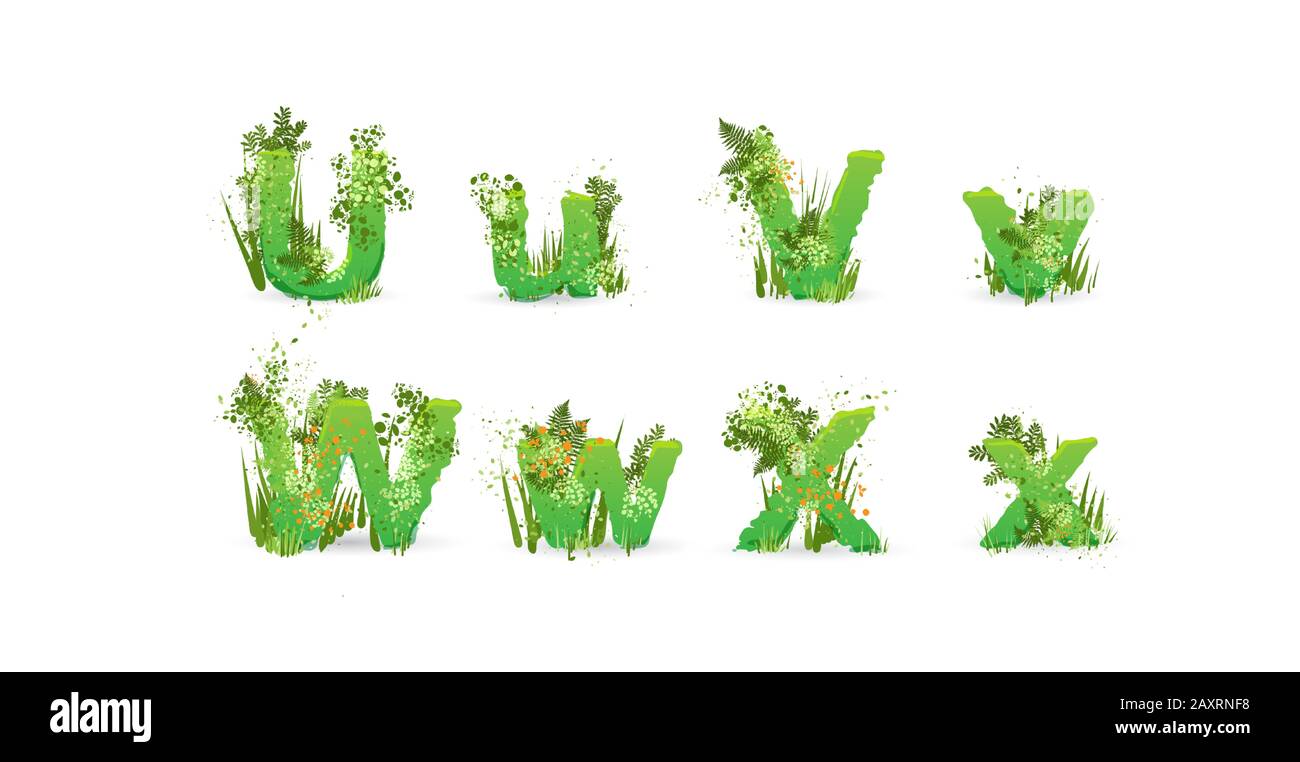 Green Leaves font. Vector illustration. Stylish eco alphabet from ...
