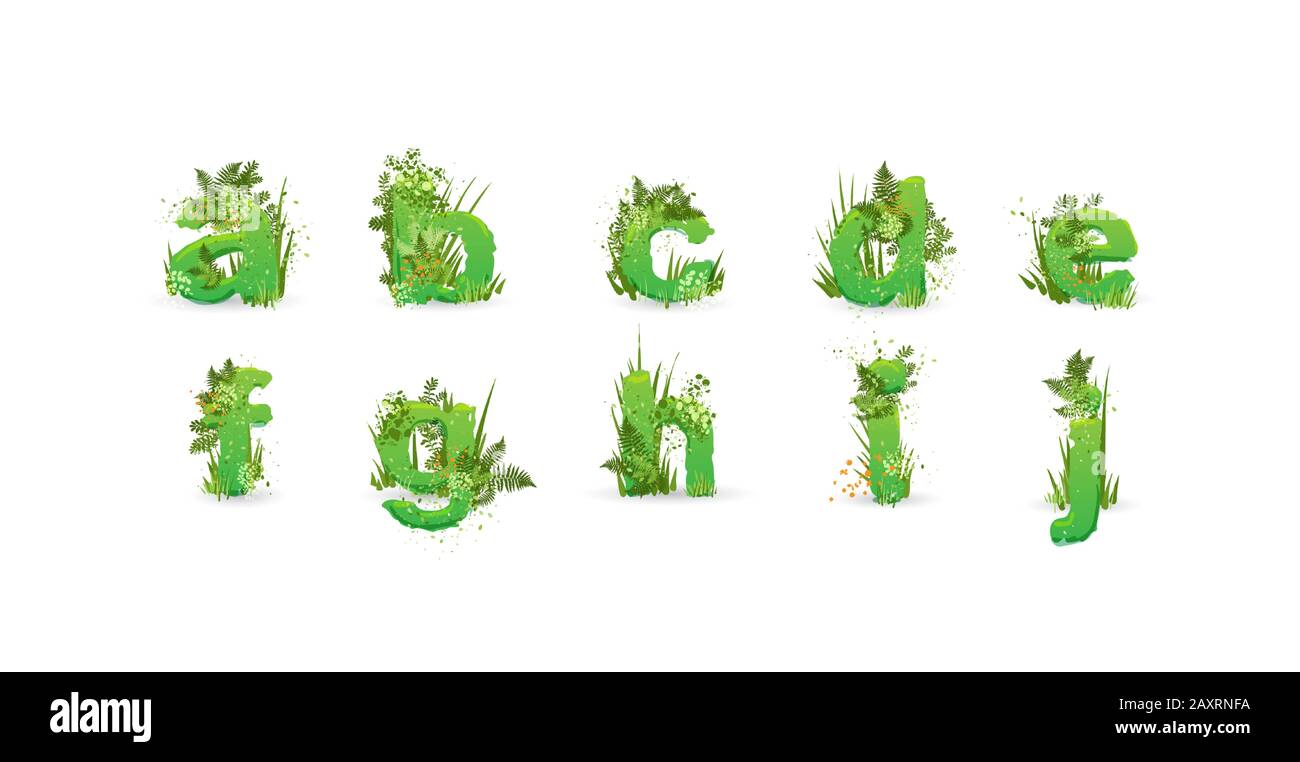 Green Leaves font. Vector illustration. Stylish eco alphabet from ...