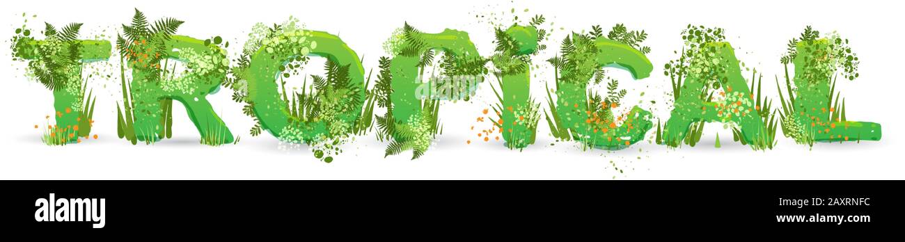 Vector illustration of word Tropical with capital letters stylized as a ...