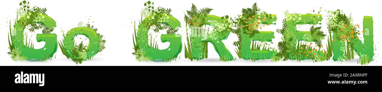 Vector illustration of word Go Green with capital letters stylized as a ...
