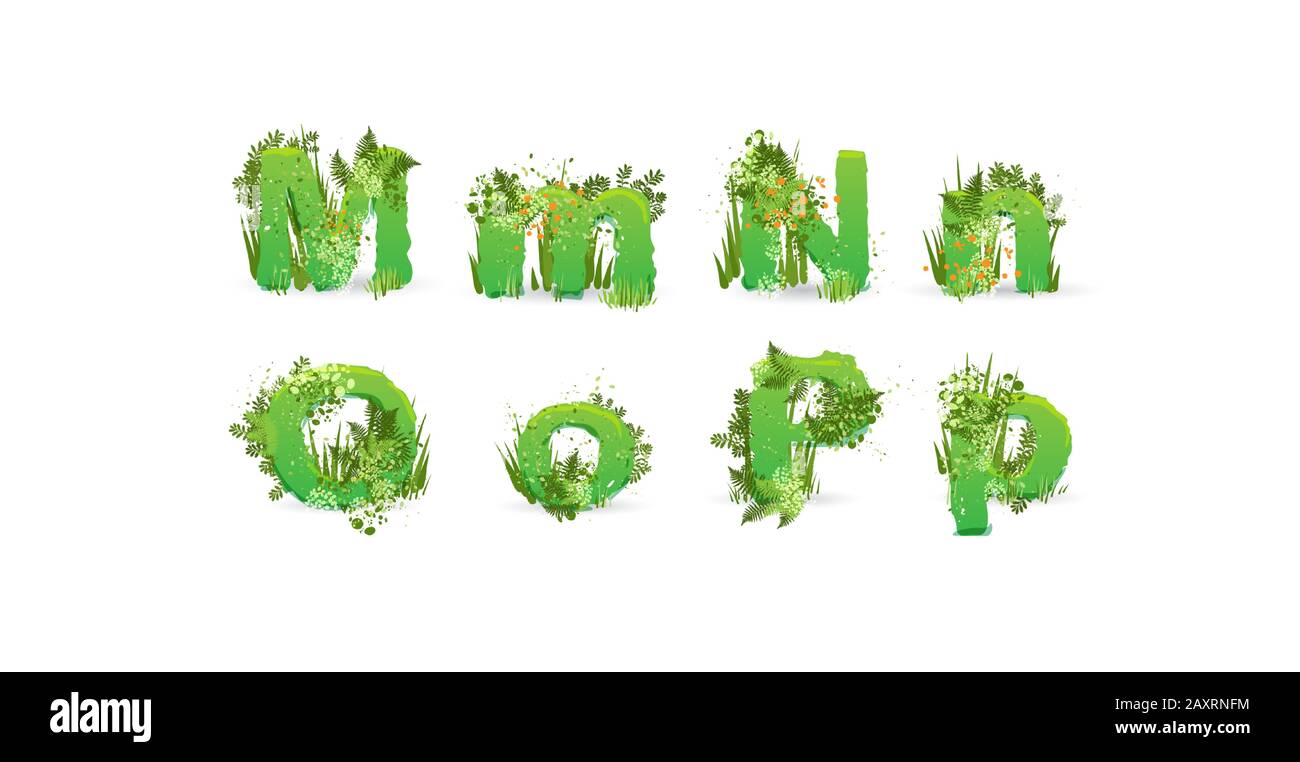 Green Leaves font. Vector illustration. Stylish eco alphabet from ...