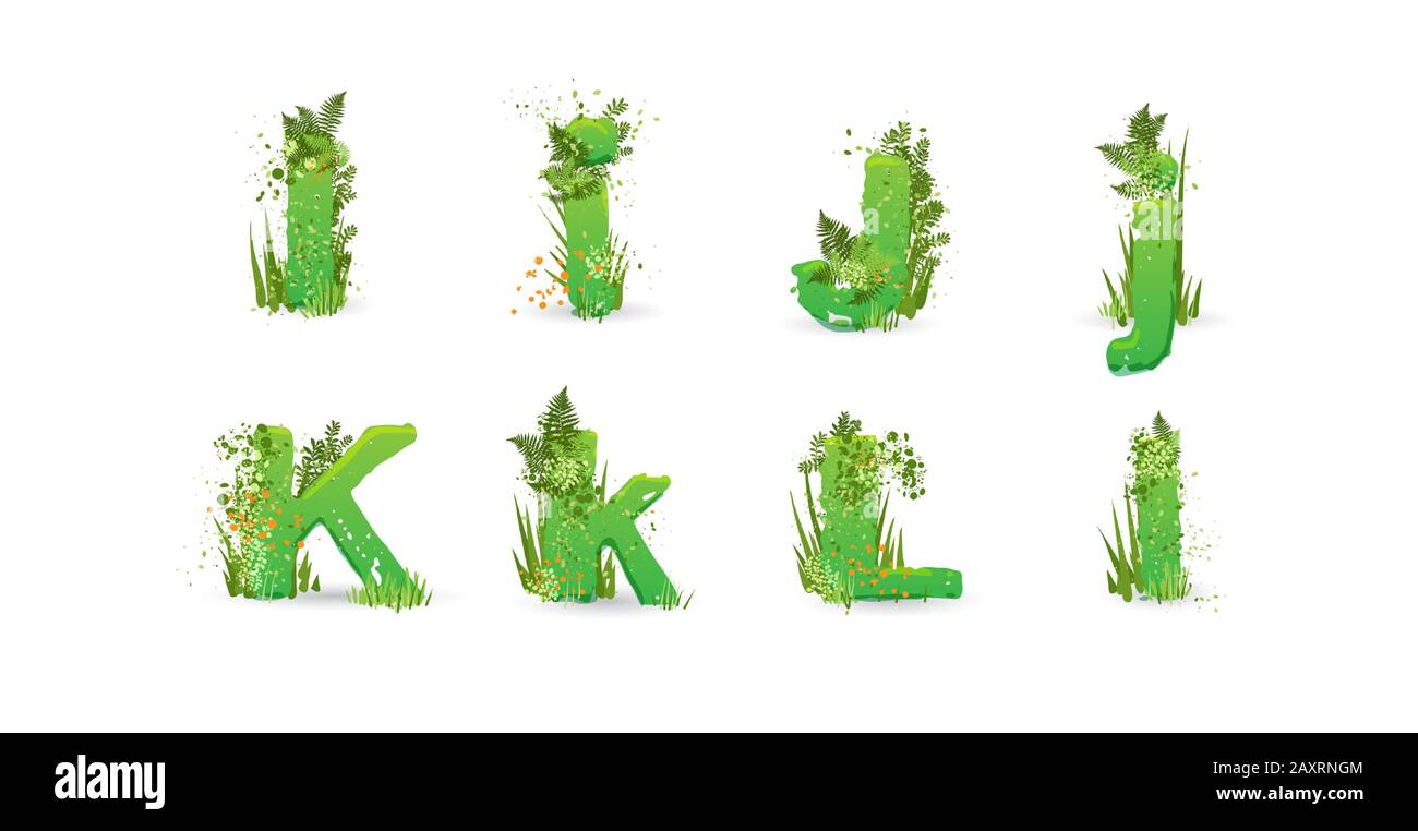 Green Leaves font. Vector illustration. Stylish eco alphabet from ...