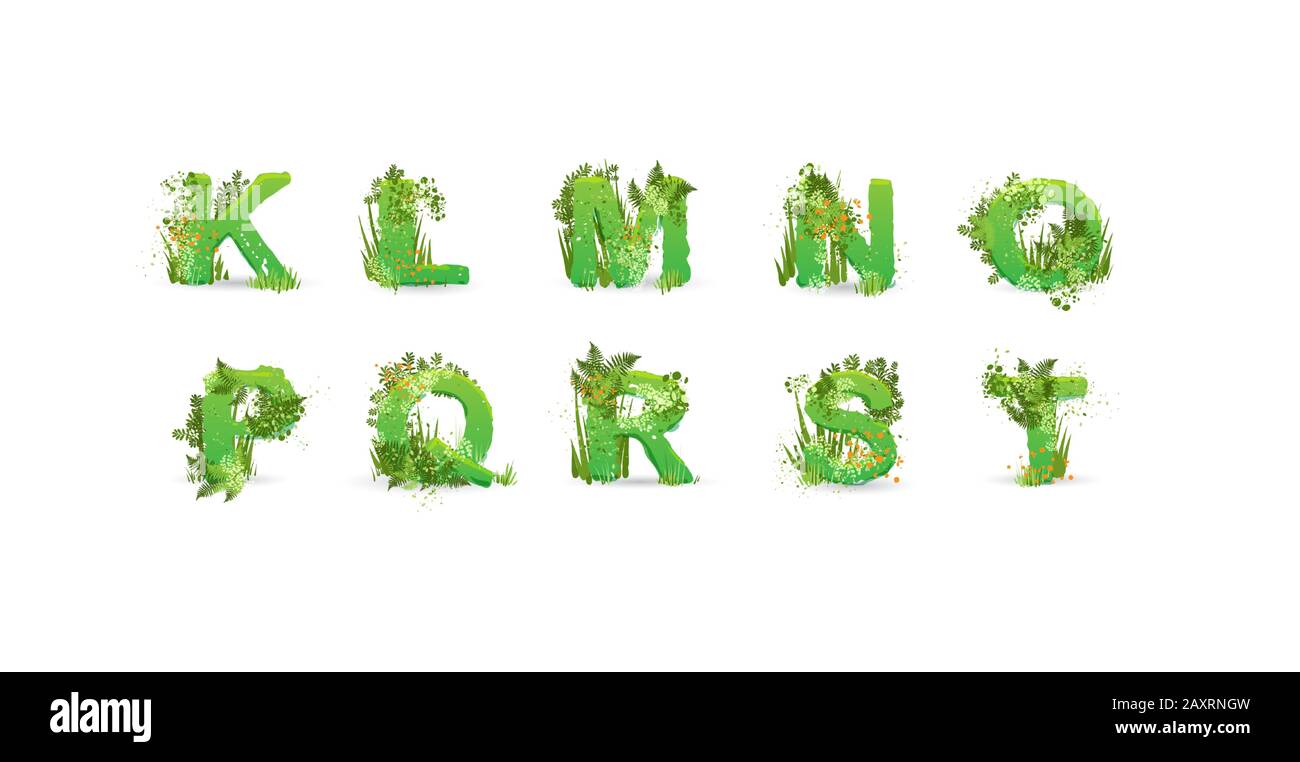 Green Leaves font. Vector illustration. Stylish eco alphabet from ...