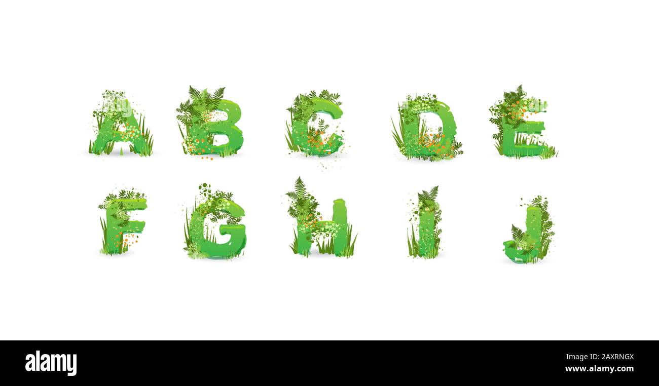 Green Leaves font. Vector illustration. Stylish eco alphabet from ...