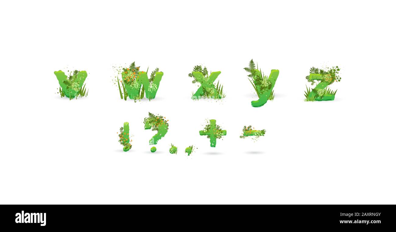 Green Leaves font. Vector illustration. Stylish eco alphabet from ...