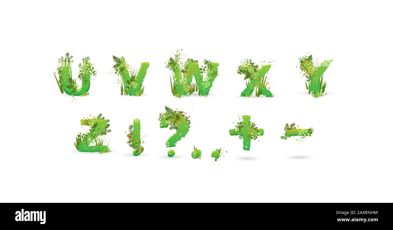 Green Leaves font. Vector illustration. Stylish eco alphabet from ...