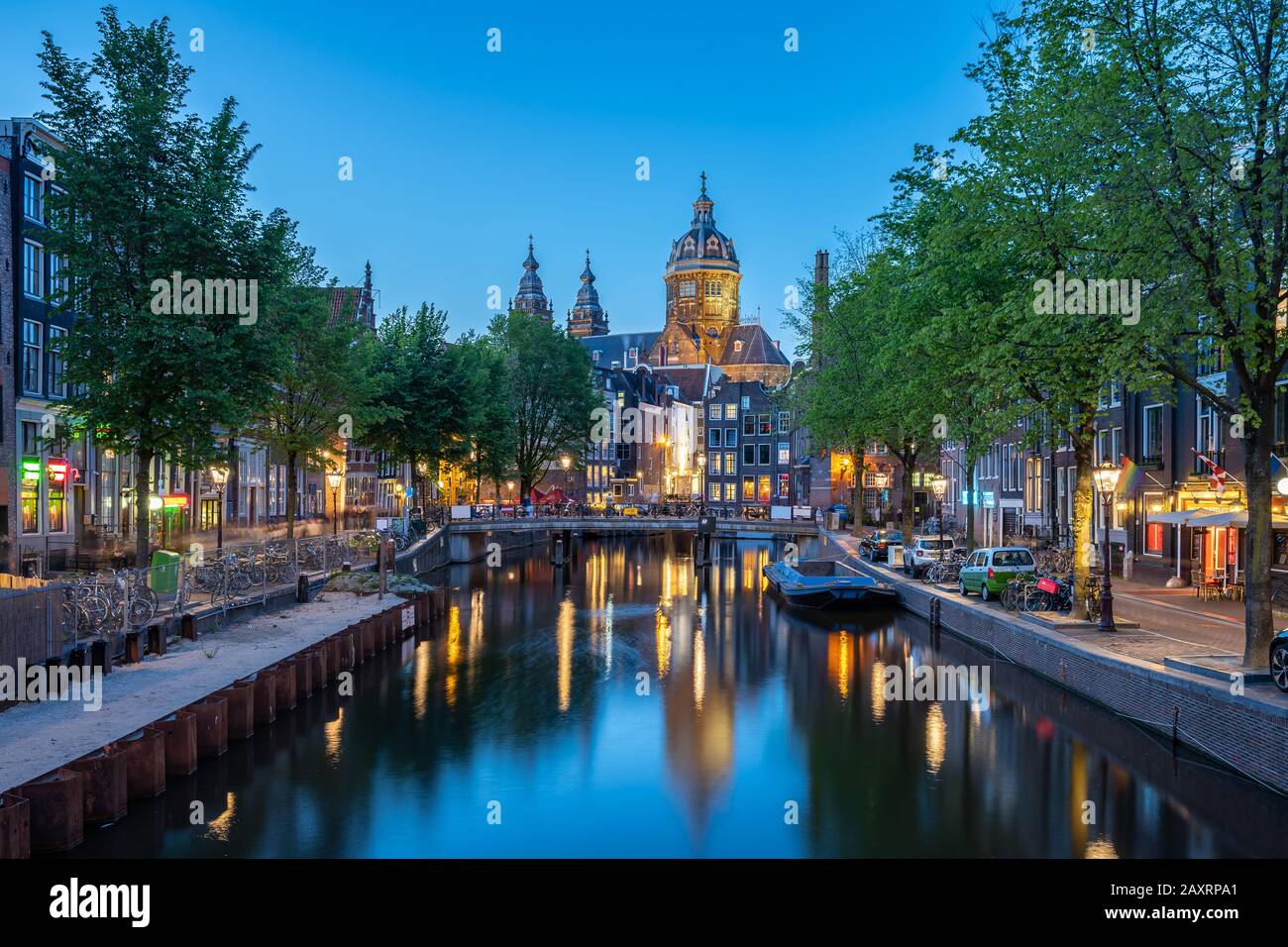 Amsterdam city skyline with Church of Saint Nicholas landmark in ...