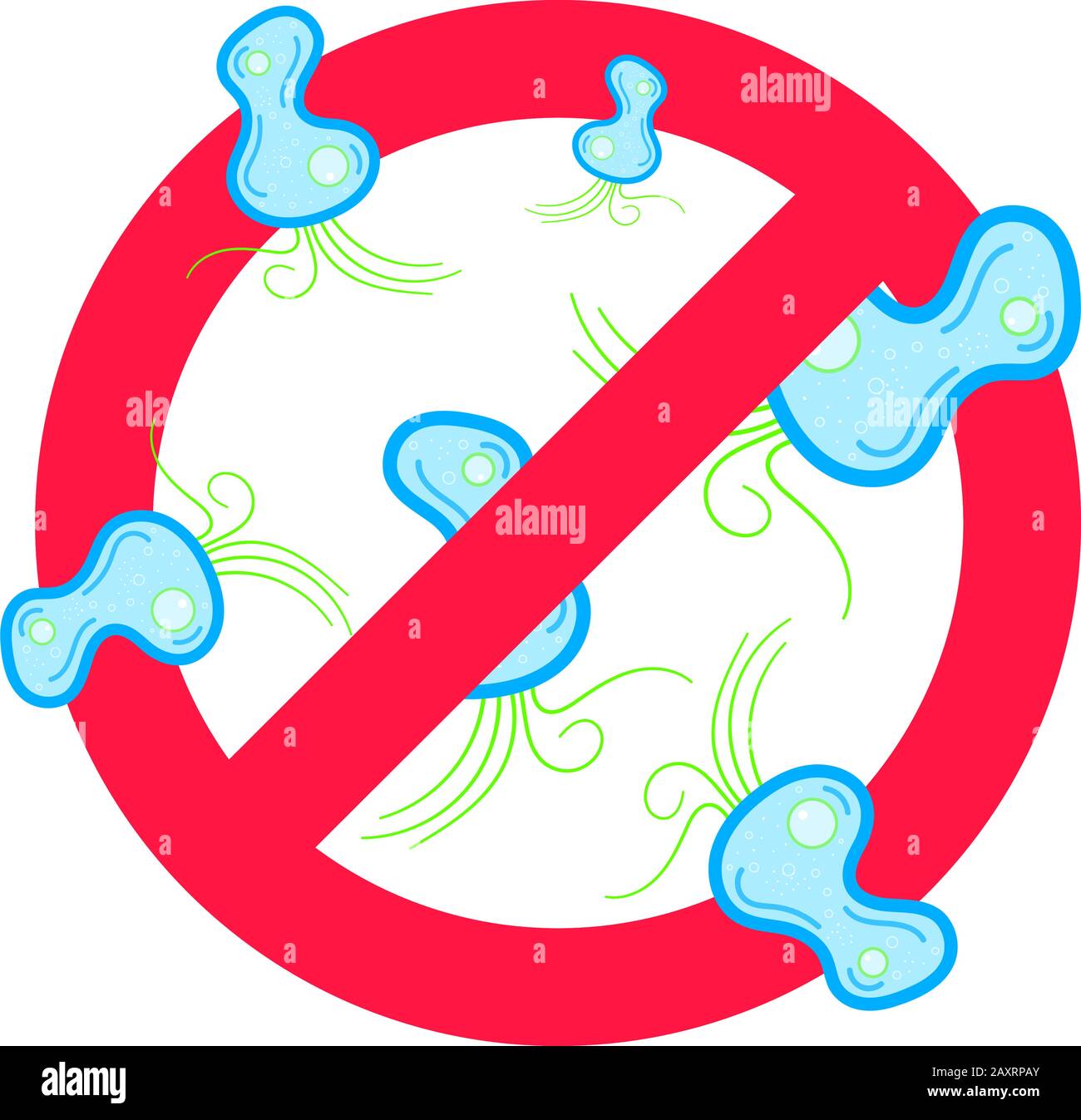 Stop viruses and bad bacterias or germs prohobition sign. Big viruses ...