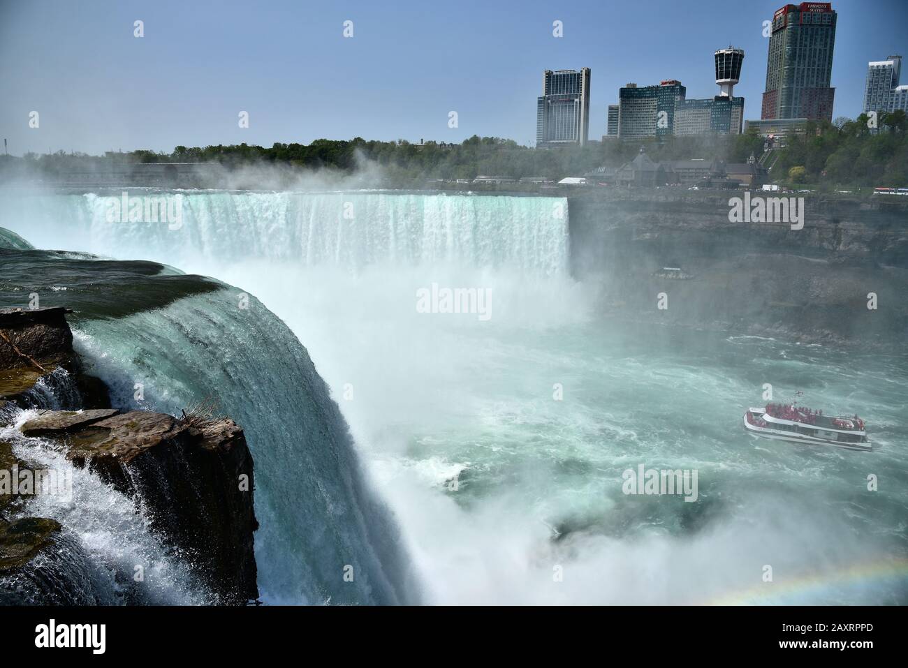 hornblower niagara going into horse shoe falls,niagara Stock Photo - Alamy