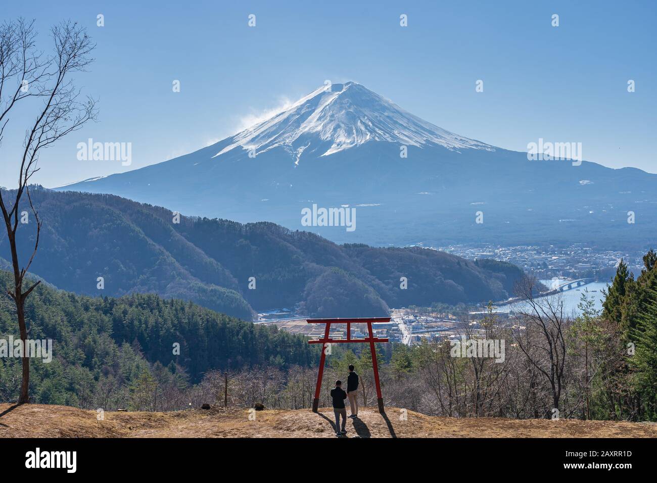 View of Torii gate of Asama Shrine with Mount Fuji in background Stock Photo - Alamy