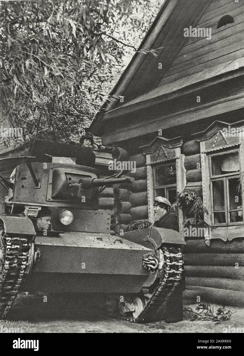 Red Army in 1930s. From soviet propaganda book of 1937. Soviet tank ...