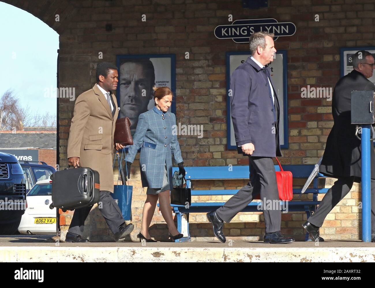 Kings Lynn, UK. 11th Feb, 2020. Staff accompanying Queen Elizabeth II ...