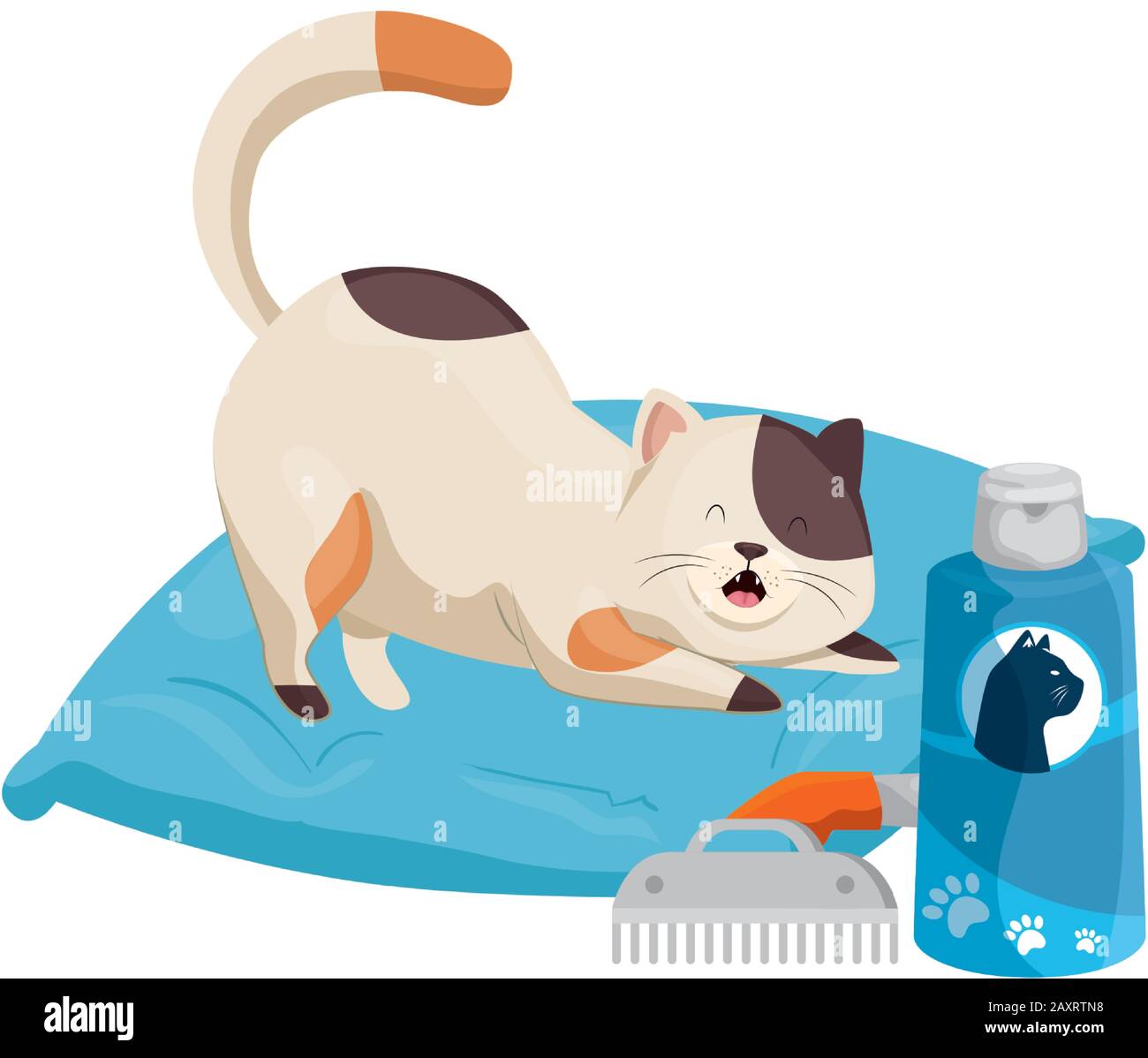 cute little cat in cushion with objects for care Stock Vector Image ...