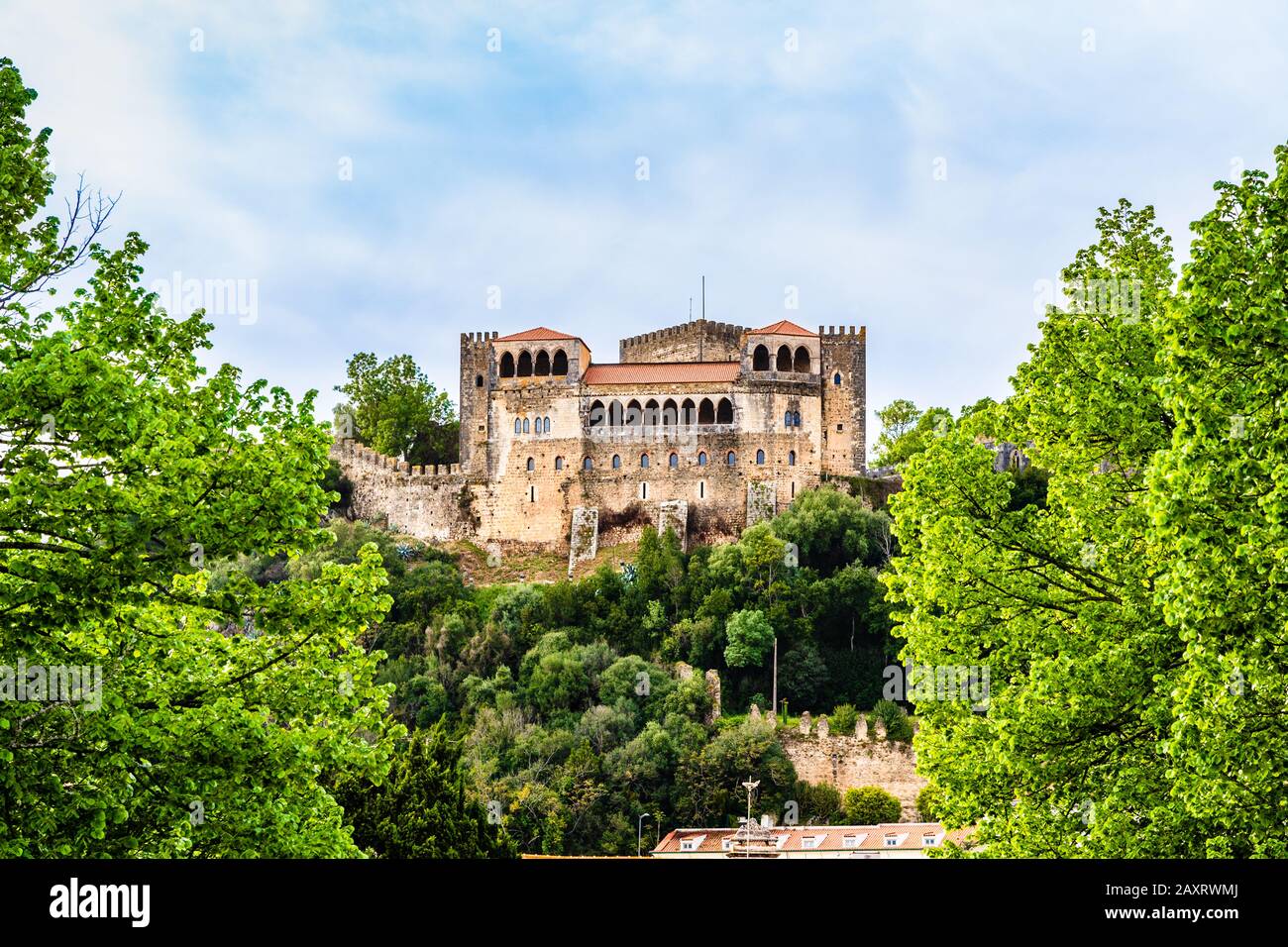 Leiria, Portugal: The castle of Leiria on the top of a hill surroundedn ...