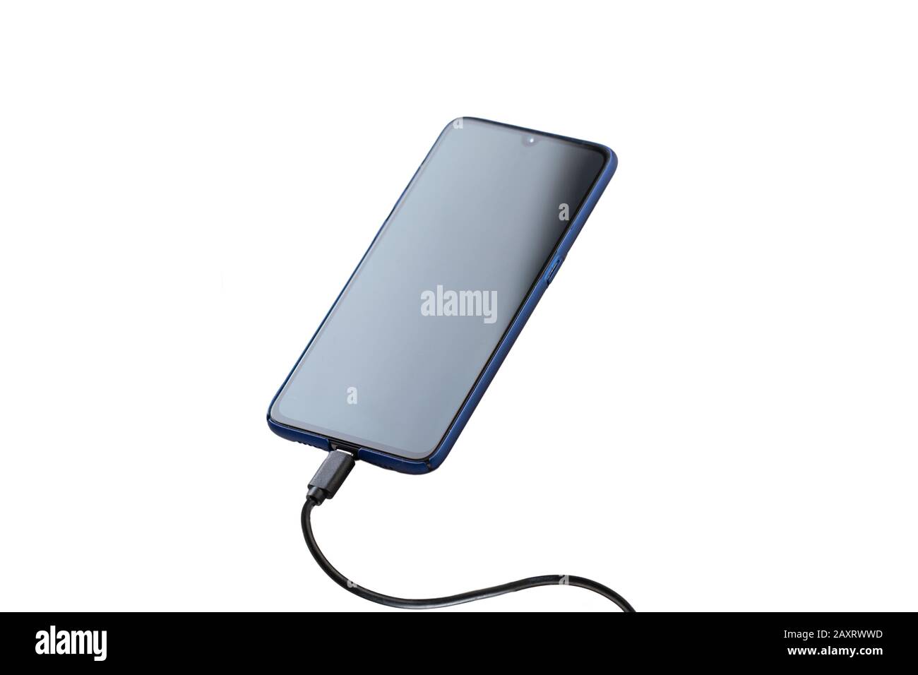 Smartphone charging via usb cable isolated on white background Stock ...