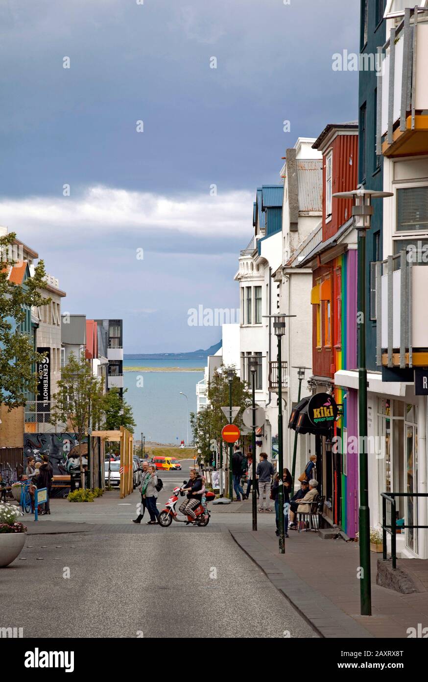 Shopping Street, City, Iceland, Reykjavik, Capital, Europe Stock Photo ...