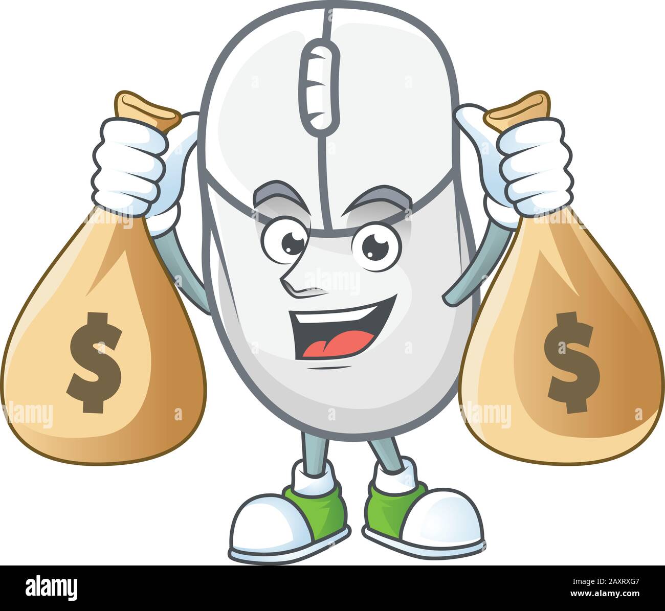 A cute image of white mouse cartoon character holding money bags Stock ...